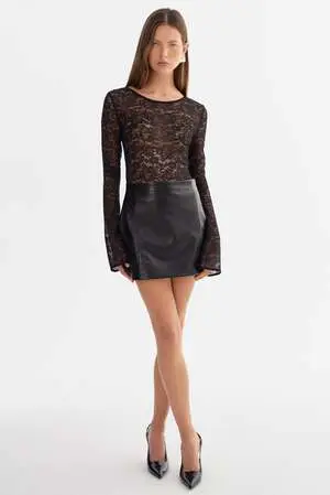 LAMARQUE Diana Leather Hourglass Mini Skirt - Black