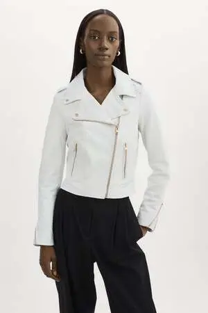 LAMARQUE Donna Gold Iconic Leather Biker Jacket - White