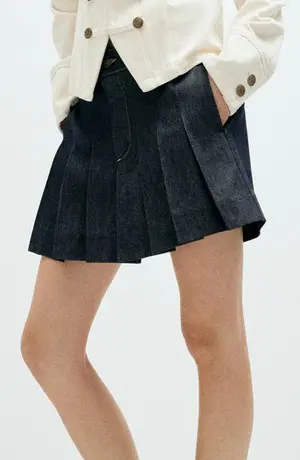 Mango Macy Pleated Denim Miniskirt