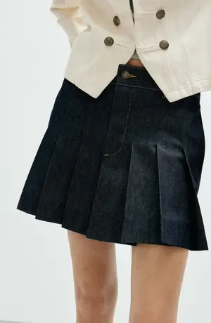 Mango Macy Pleated Denim Miniskirt