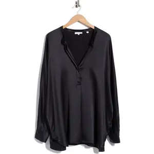 Vince Band Collar Silk Blouse