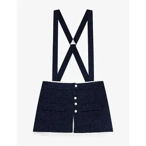 Maje Contrast Cross-strap Tweed Shorts - Navy