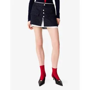Maje Contrast Cross-strap Tweed Shorts