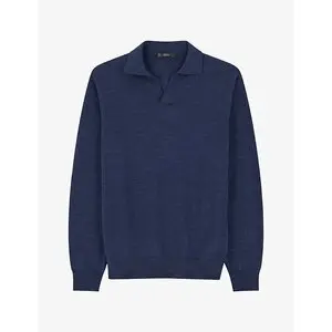 Boggi Milano Open-collar Knitted Polo Shirt - Indigo