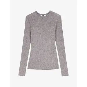 Maje Second-skin Round-neck Wool And Silk-blend Jumper - Grey