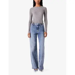 Maje Second-skin Round-neck Wool And Silk-blend Jumper - Grey