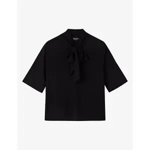 Whistles Tie-neck Short-sleeve Jersey Top