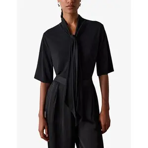 Whistles Tie-neck Short-sleeve Jersey Top
