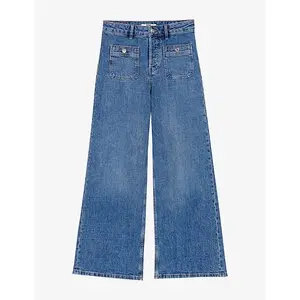 Maje Wide-leg Patch-pocket Stretch-denim Jeans - Blue