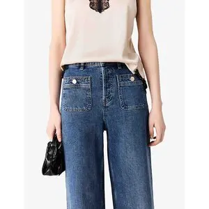Maje Wide-leg Patch-pocket Stretch-denim Jeans
