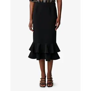 Claudie Pierlot Ruffled-trim Crepe Midi Skirt