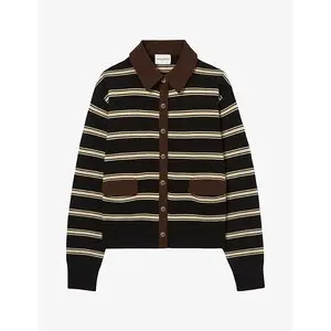 Claudie Pierlot Relaxed-fit Striped Wool-blend Cardigan - Black