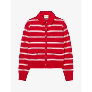 Claudie Pierlot Relaxed-fit Striped Wool-blend Cardigan - Red