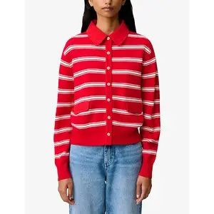 Claudie Pierlot Relaxed-fit Striped Wool-blend Cardigan - Red