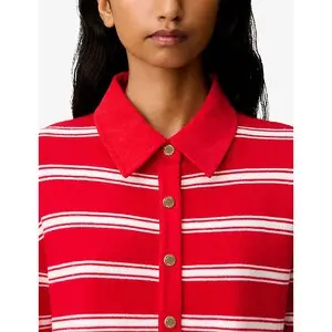 Claudie Pierlot Relaxed-fit Striped Wool-blend Cardigan - Red