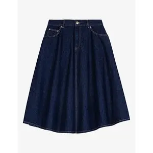 Maje Flared Denim Midi Skirt - Navy