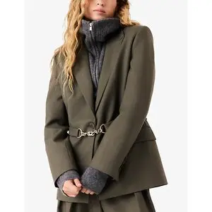 Maje Chain-embellished Single-breasted Stretch Wool-blend Suit Jacket