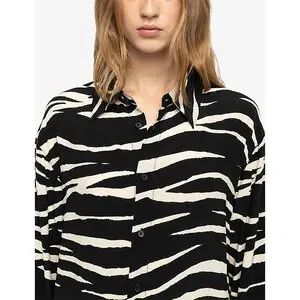 Zadig&Voltaire Tyrica Zebra-print Long-sleeve Satin Shirt - Black