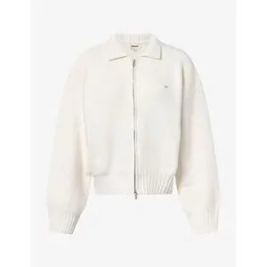 ADANOLA Logo-embroidered Collared Cotton-knit Bomber Jacket
