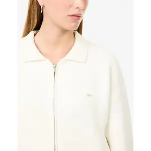 ADANOLA Logo-embroidered Collared Cotton-knit Bomber Jacket