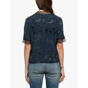 Zadig&Voltaire Tedoxa V-neck Jacquard-print Silk Top - Encre