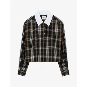 Claudie Pierlot Collared Check-print Stretch Cotton-blend Blouse