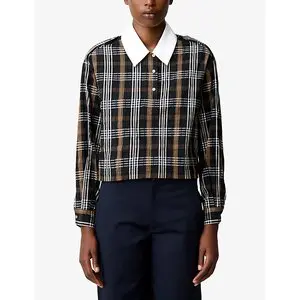Claudie Pierlot Collared Check-print Stretch Cotton-blend Blouse