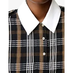 Claudie Pierlot Collared Check-print Stretch Cotton-blend Blouse