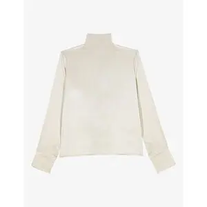 Maje High-neck Long-sleeve Satin Top 8 Ecru