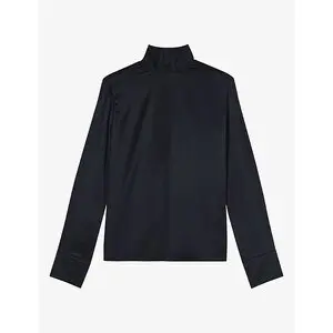 Maje High-neck Long-sleeve Satin Top