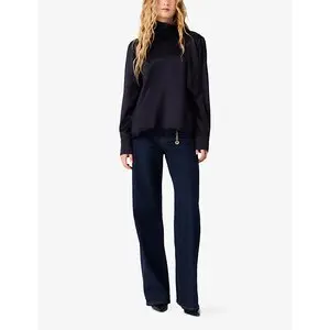 Maje High-neck Long-sleeve Satin Top