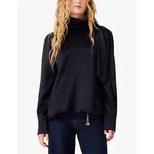 Maje High-neck Long-sleeve Satin Top