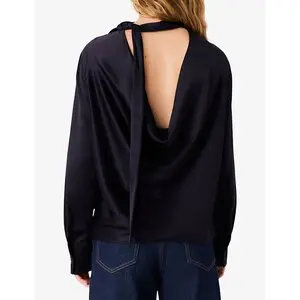 Maje High-neck Long-sleeve Satin Top