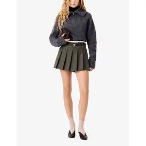 Maje Pleated Belted-waist Stretch Wool-blend Mini Skirt