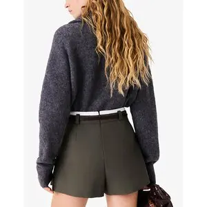 Maje Pleated Belted-waist Stretch Wool-blend Mini Skirt