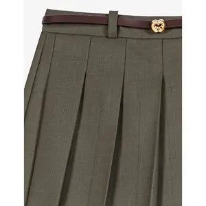 Maje Pleated Belted-waist Stretch Wool-blend Mini Skirt