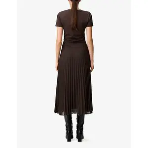 Claudie Pierlot Pleated Semi-sheer Jersey Midi Dress - Chocolate