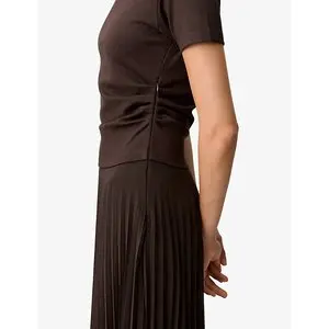 Claudie Pierlot Pleated Semi-sheer Jersey Midi Dress - Chocolate