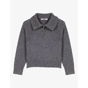 Maje Zip-neck Regular-fit Yak-blend Jumper - Grey