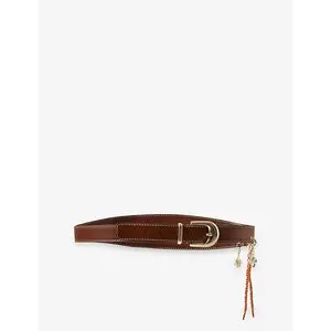 Claudie Pierlot Curved Charm-embellished Leather Belt - Camel
