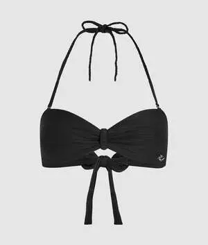 Karl Lagerfeld Ribbed Bandeau Bikini Top - Black