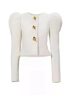 Carolina Herrera Puff-sleeve Calla Lily-button Jacket