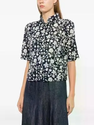 AGNES B. Floral-print Stand-collar Shirt