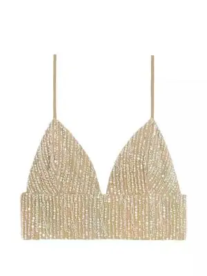 AMI Paris Cropped Top With Sequin Embroidery - Neutrals