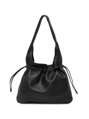 AGNES B. Sheepskin Drawstring Shoulder Tote Bag - Black
