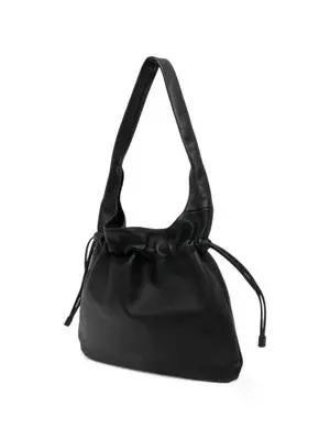 AGNES B. Sheepskin Drawstring Shoulder Tote Bag - Black