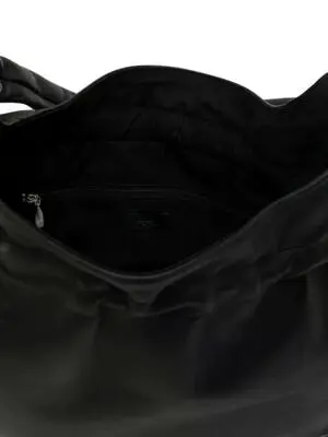 AGNES B. Sheepskin Drawstring Shoulder Tote Bag - Black