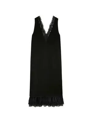 GANNI Long Dress In Lace Satin - Black