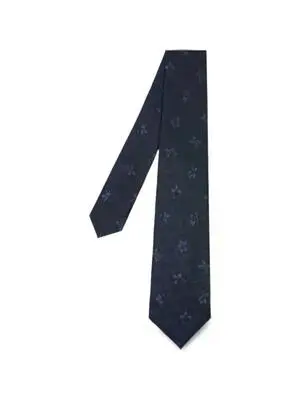 Paul Smith Navy Tonal Floral Silk Tie - Blue