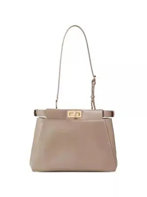 Fendi Peekaboo Leather Shoulder Bag - Neutrals